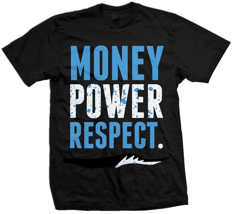 Money Power Respect University Blue on Black T-Shirt – Million Dolla Motive