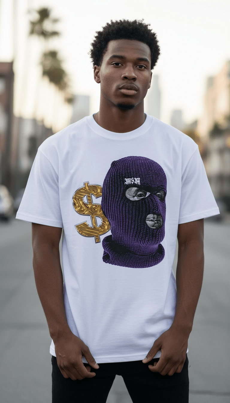 Benjamin Ski Mask - White T-Shirt – Million Dolla Motive