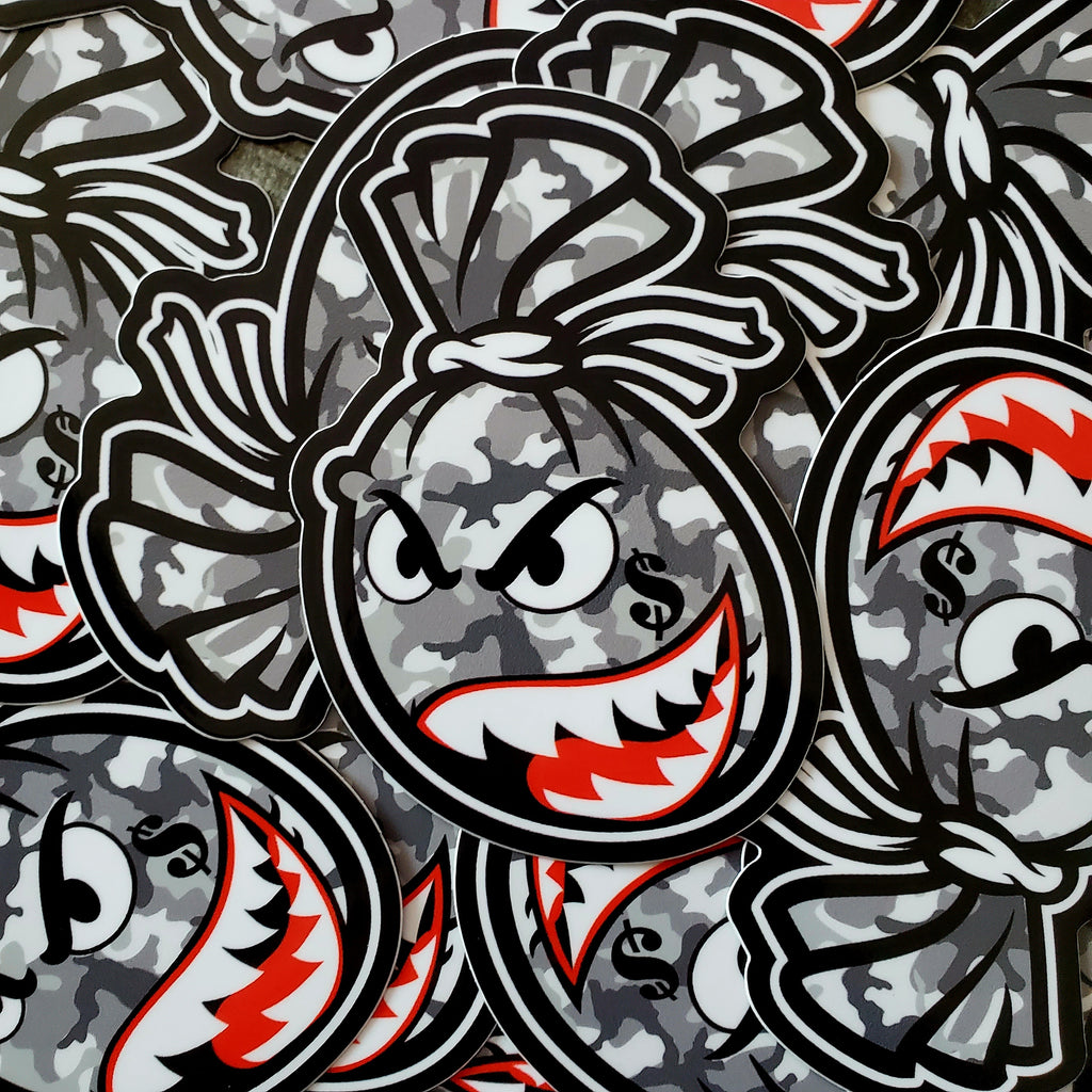 Grey Camo Money Bag Sticker – Million Dolla Motive